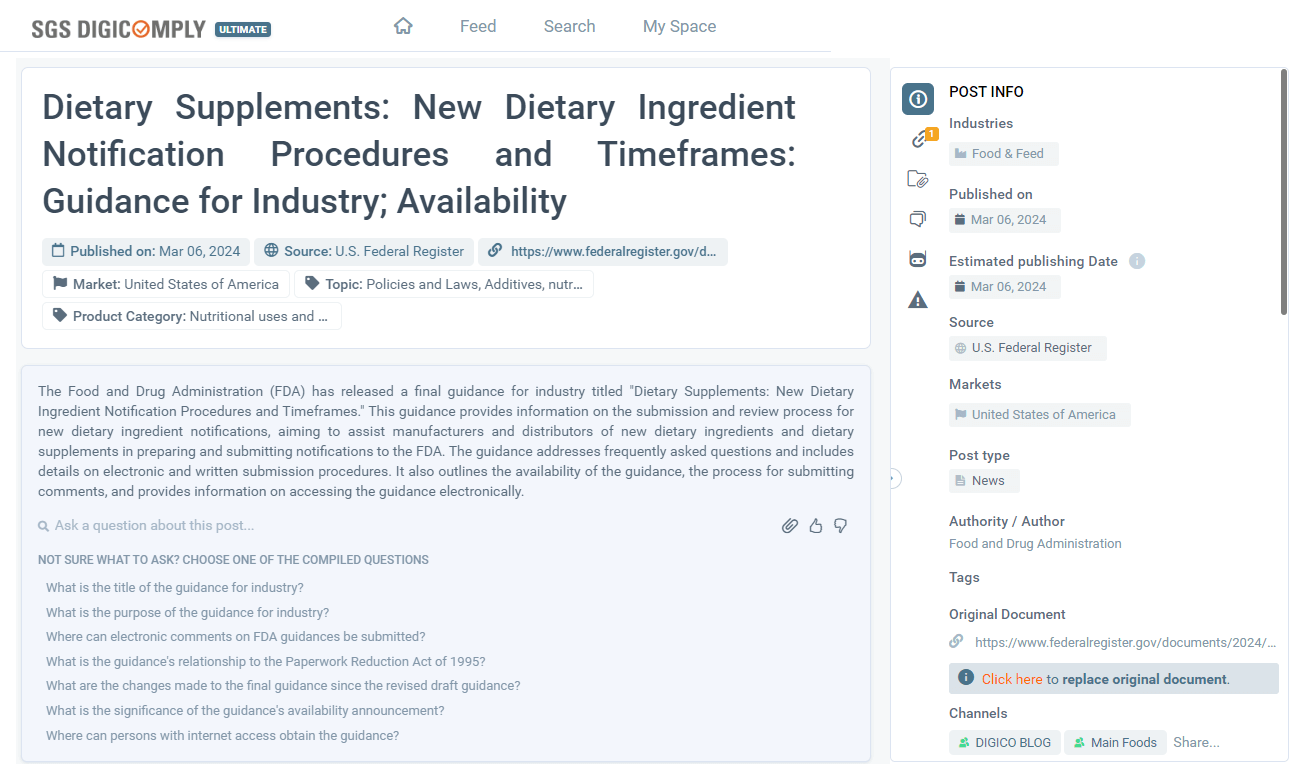 FDA's New Final Guidance on Dietary Supplements and New Dietary Ingredient Notifications
